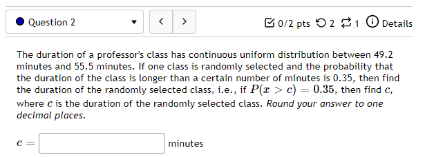 Solved The duration of a professor's class has continuous | Chegg.com
