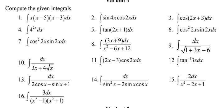 Solved Compute the given integrals 1. (x(x–5)(x-3)dx 4. | Chegg.com