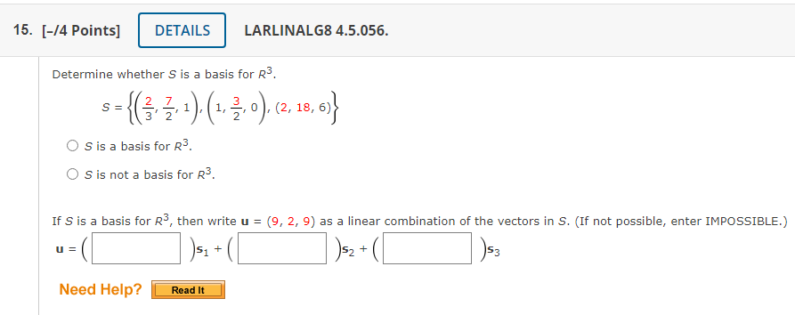 Solved Determine whether S is a basis for R3. | Chegg.com