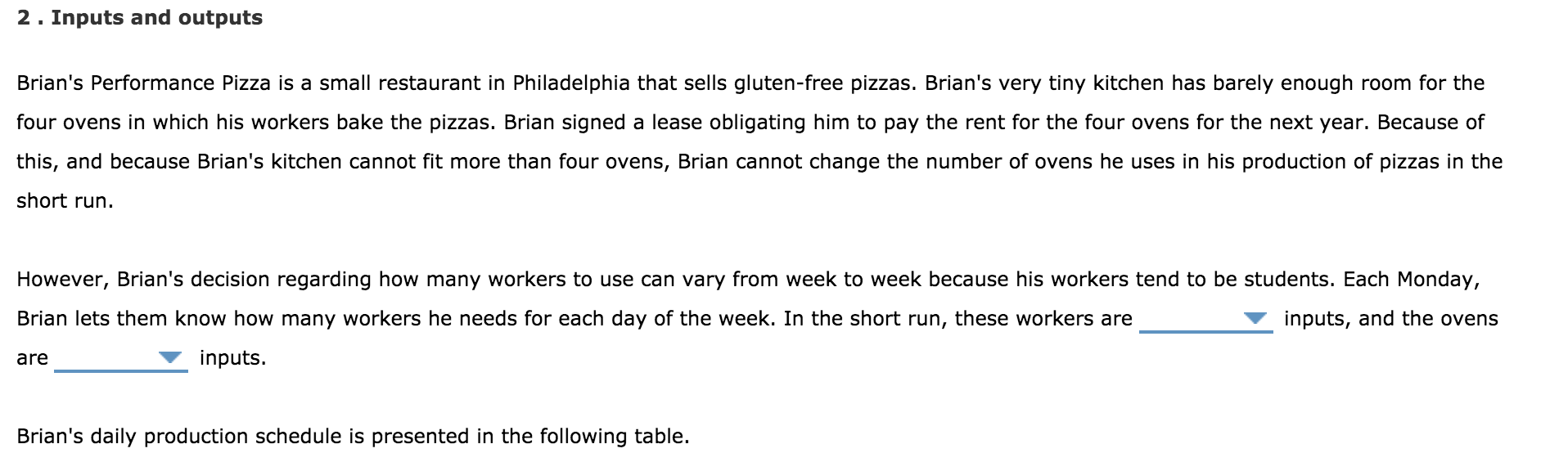 Solved 2. Inputs and outputs Brian's Performance Pizza is a | Chegg.com