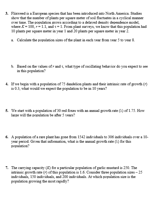 Solved 3. Flixweed is a European species that has been | Chegg.com