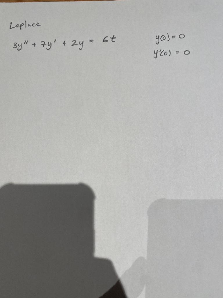 Solved Laplace 3y′′+7y′+2y=6ty′(0)=0y(0)=0 | Chegg.com