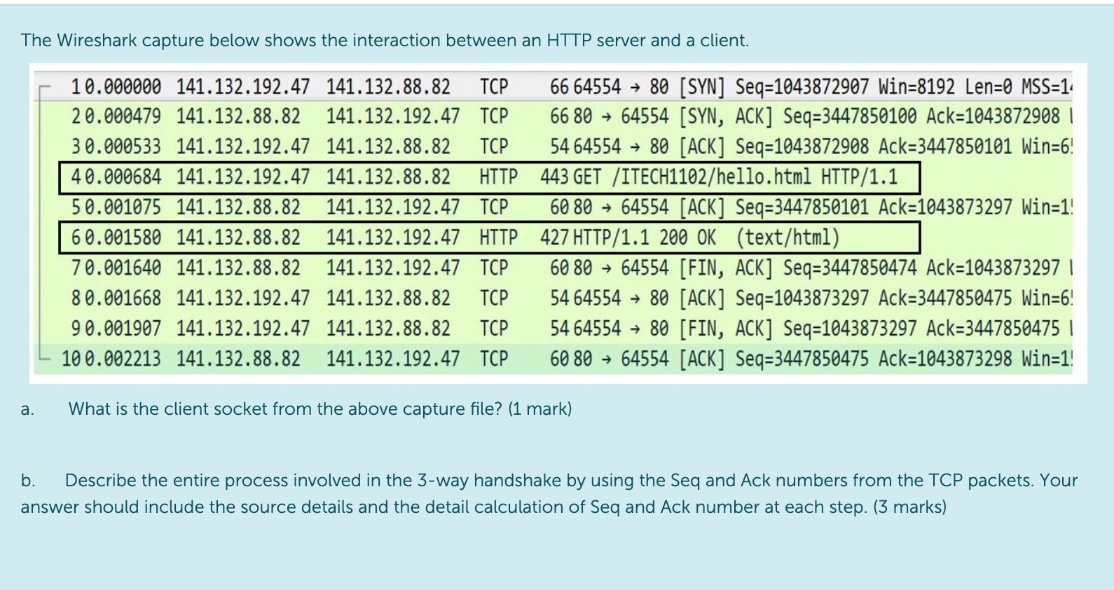 Solved The Wireshark capture below shows the interaction | Chegg.com
