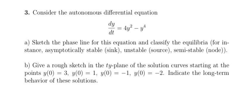 Solved 3. Consider the autonomous differential equation dy | Chegg.com