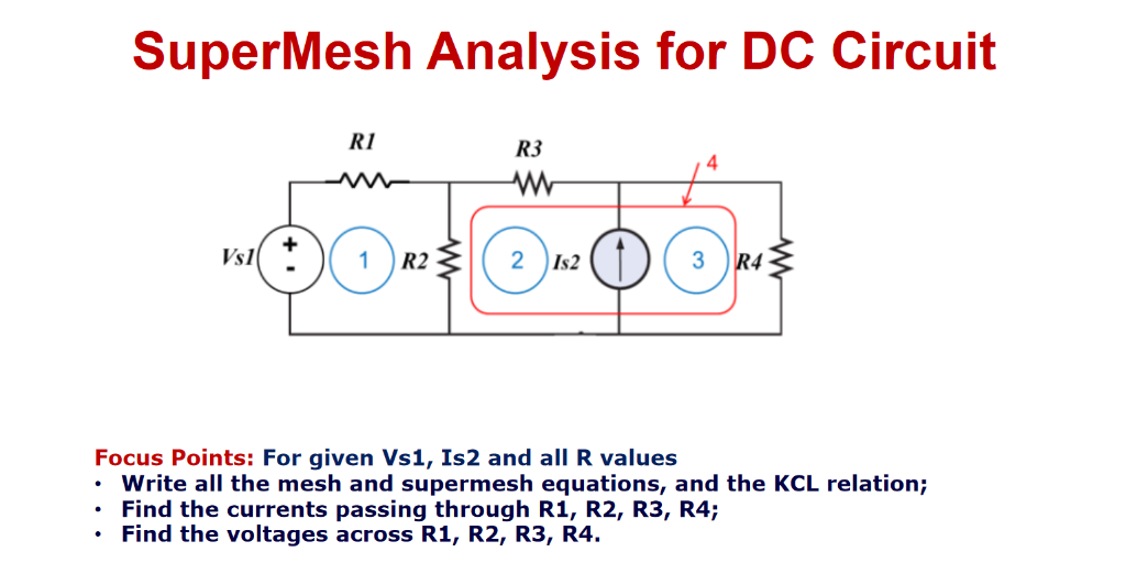 Solved SuperMesh Analysis for DC Circuit RI R3 4 Vsl. 1R2 | Chegg.com