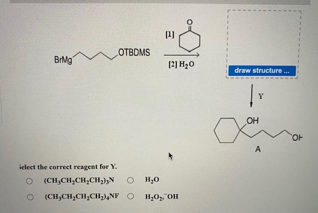 Solved [1] OTBDMS BrMg [2] H20 draw structure ... Y OH OF A | Chegg.com
