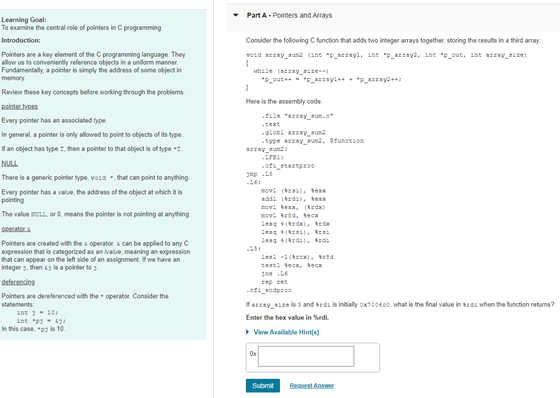 Solved Part A. Pointers and Array Consider the following | Chegg.com
