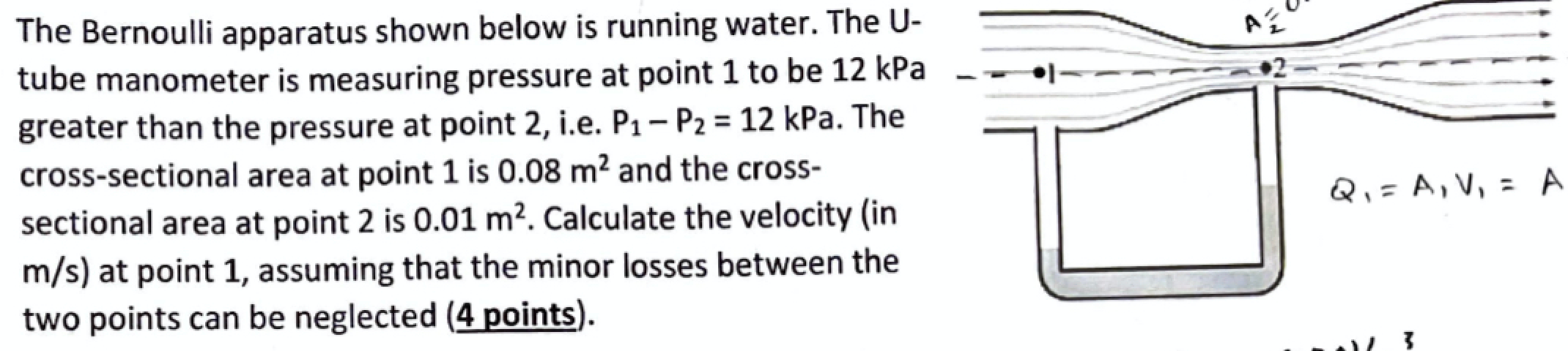 Solved The Bernoulli apparatus shown below is running water. | Chegg.com