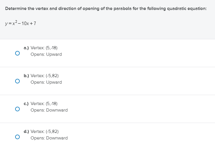 Solved Determine the vertex and direction of opening of the | Chegg.com