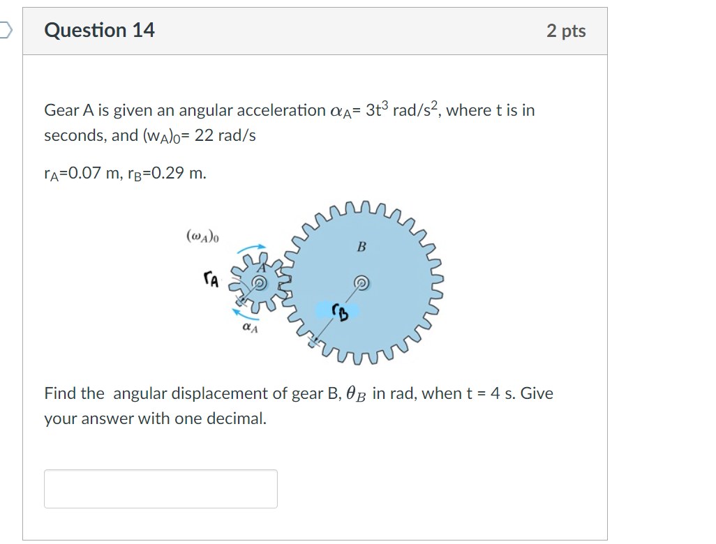 Solved Gear A is given an angular acceleration αA=3t3rad/s2, | Chegg.com