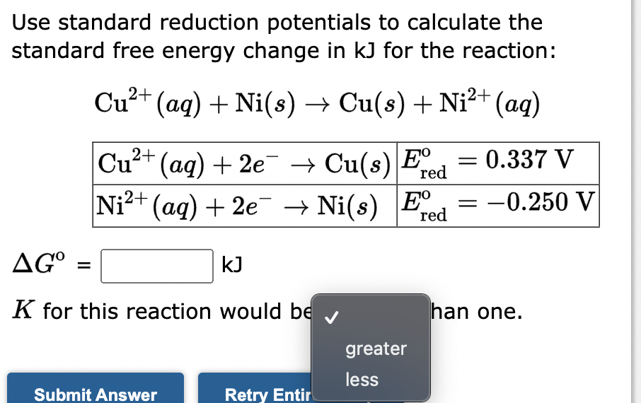Solved Use Standard Reduction Potentials To Calculate The