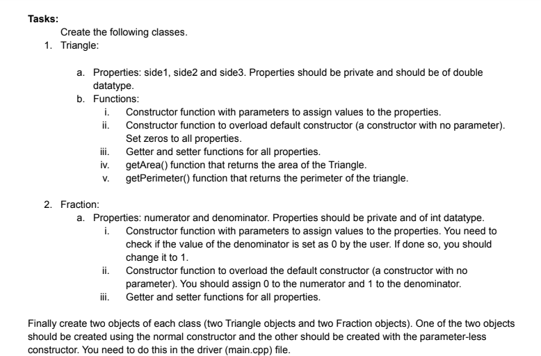 Solved Tasks: Create the following classes. 1. Triangle: a. | Chegg.com