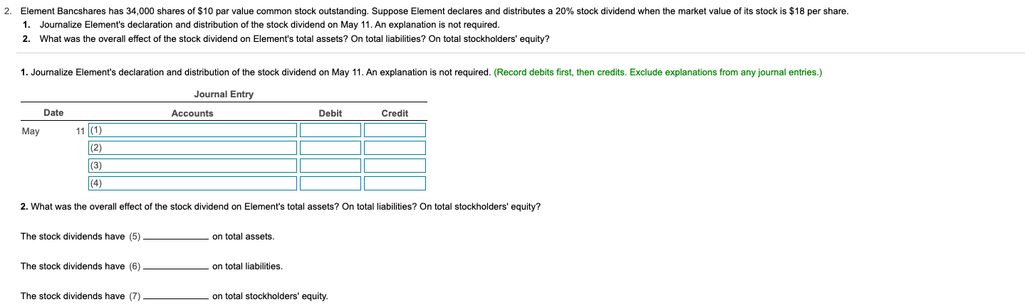 Solved 1. Journalize Element's declaration and distribution | Chegg.com