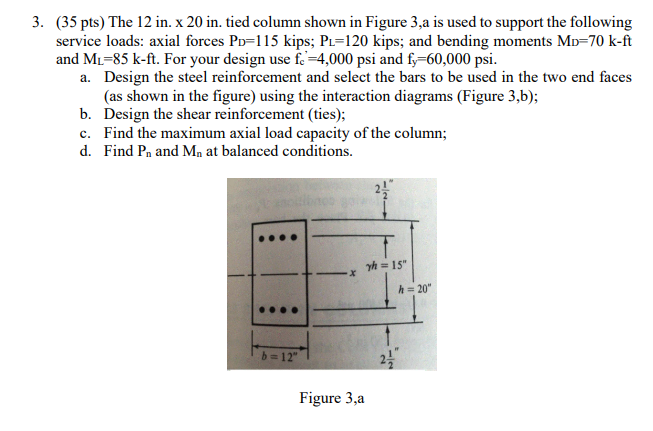 Solved 3. (35 pts) The 12 in. x 20 in. tied column shown in | Chegg.com