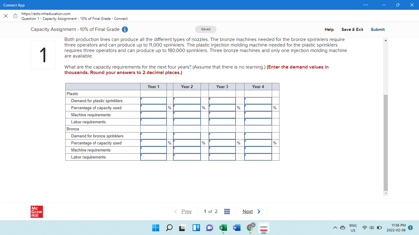 Solved Connect App х X 6 https://ezto.mheducation.com | Chegg.com