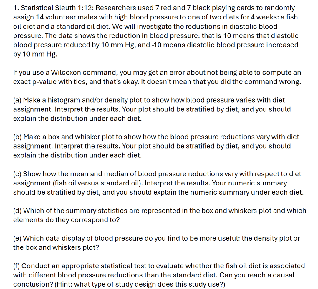 Solved Statistical Sleuth 1:12: Researchers used 7 ﻿red and | Chegg.com