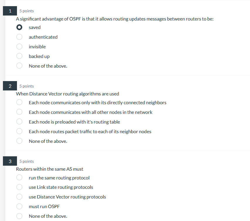 Solved 5 points A significant advantage of OSPF is that it | Chegg.com