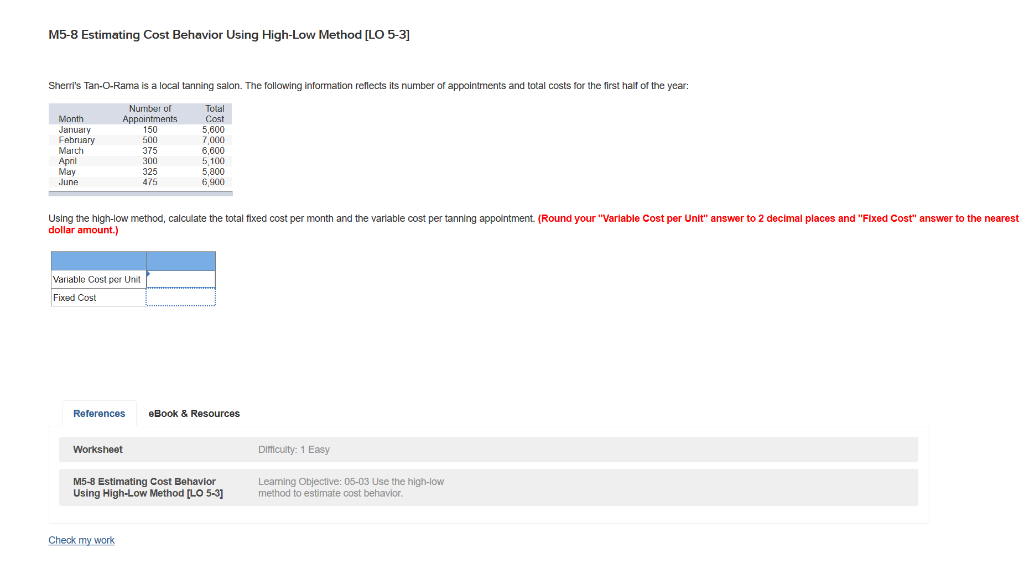 Solved M5-8 Estimating Cost Behavior using High-Low Method | Chegg.com