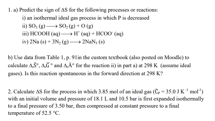 Solved Thermochemistry TABLE 1 Thermodynamic Data for | Chegg.com