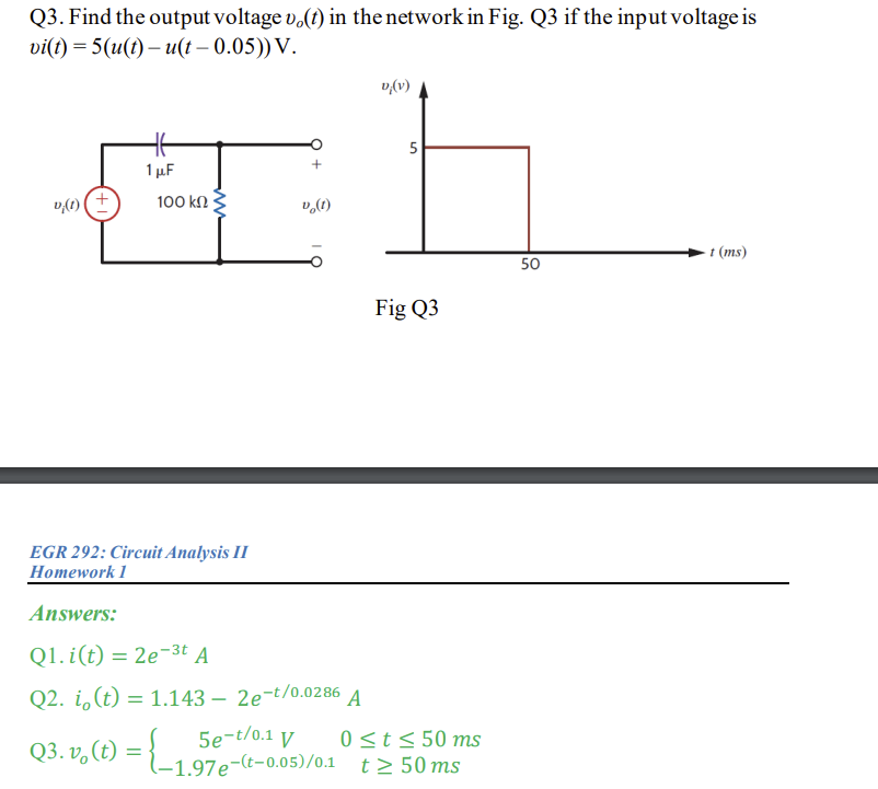 Solved Q3. Find the output voltage vo(t) in the network in | Chegg.com