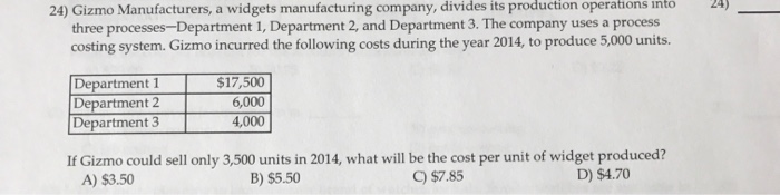 Solved Gizmo Manufacturers, a widgets manufacturing company, | Chegg.com