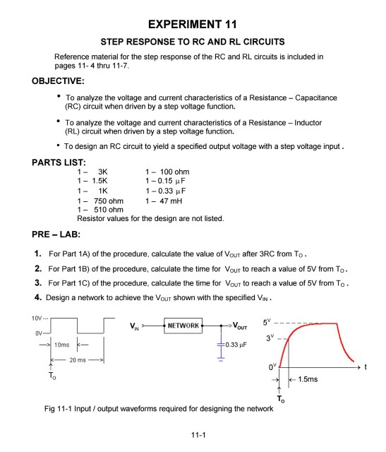 Solved EXPERIMENT 11 STEP RESPONSE TO RC AND RL CIRCUITS | Chegg.com