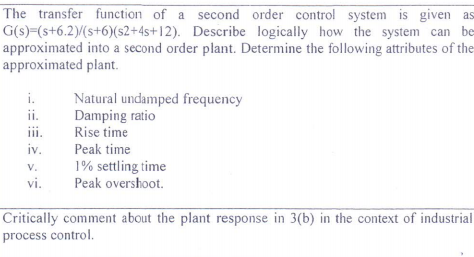 Solved The transfer function of a second order control | Chegg.com