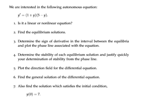 Solved We are interested in the following autonomous | Chegg.com