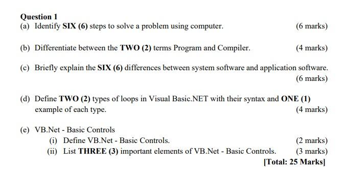 Solved Question 1 (a) Identify SIX (6) steps to solve a | Chegg.com