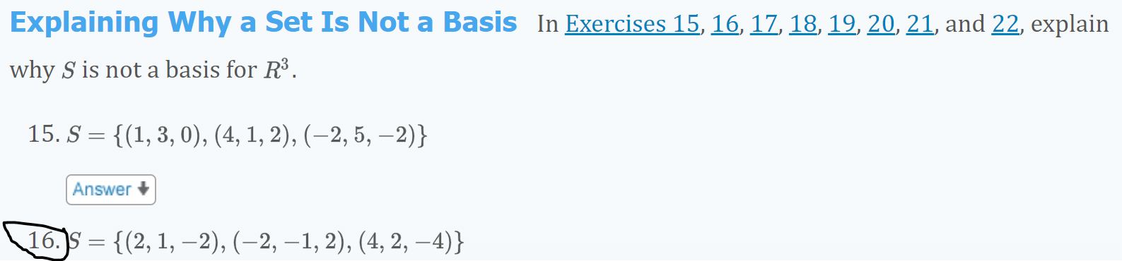 Solved Explaining Why a Set Is Not a Basis In Exercises 15, | Chegg.com