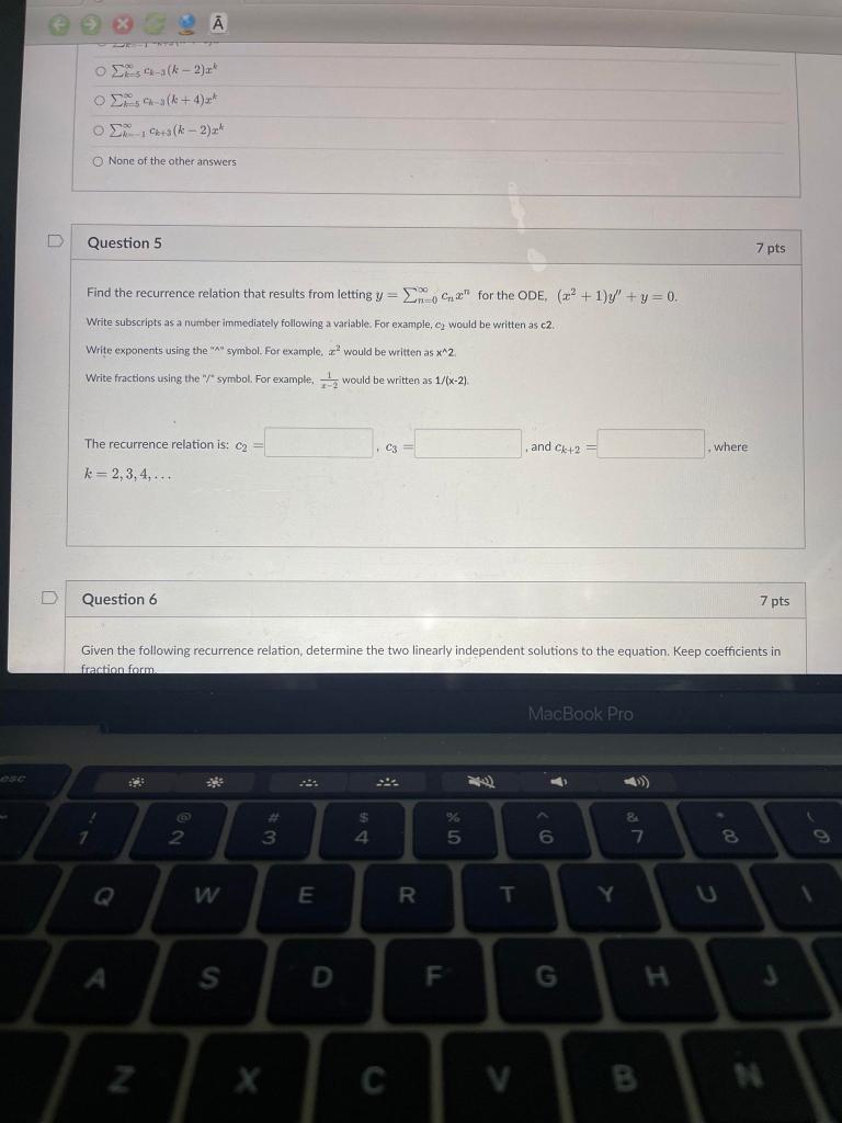 Solved Aˉ ∑k−3∞ck−3(k−2)xk∑k−5∞ck−3(k+4)xk∑k−1∞ck+3(k−2)xk | Chegg.com
