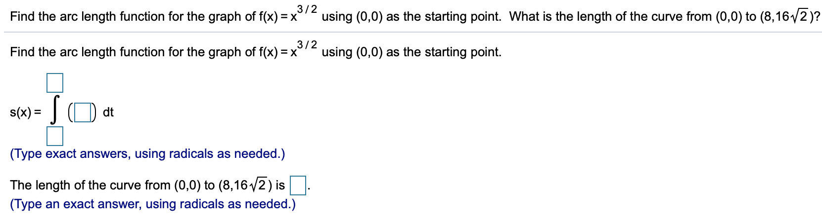 Solved 3/2 Find the arc length function for the graph of | Chegg.com