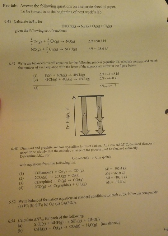 Solved 6.45) Calculate delta H rxn for 2NOCl(g) > N2(g) + | Chegg.com