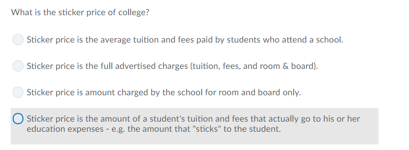 Solved What is the sticker price of college? Sticker price | Chegg.com