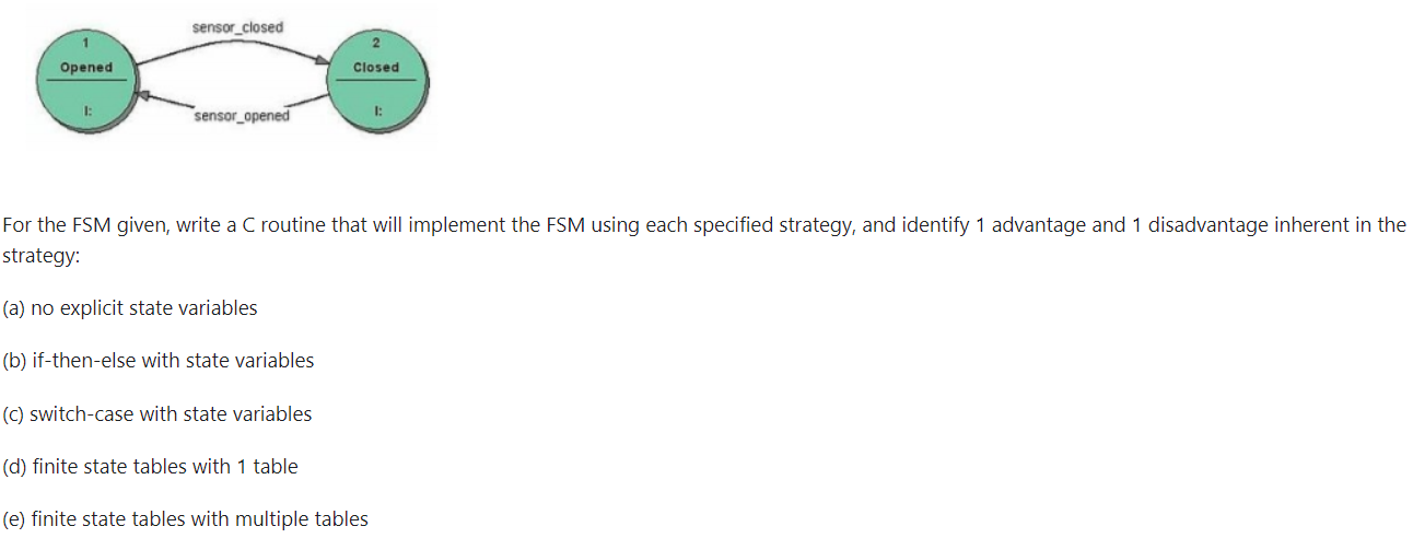 Solved For the FSM given, write a C routine that will | Chegg.com