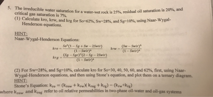 Solved 5. The irreducible water satura critical gas | Chegg.com