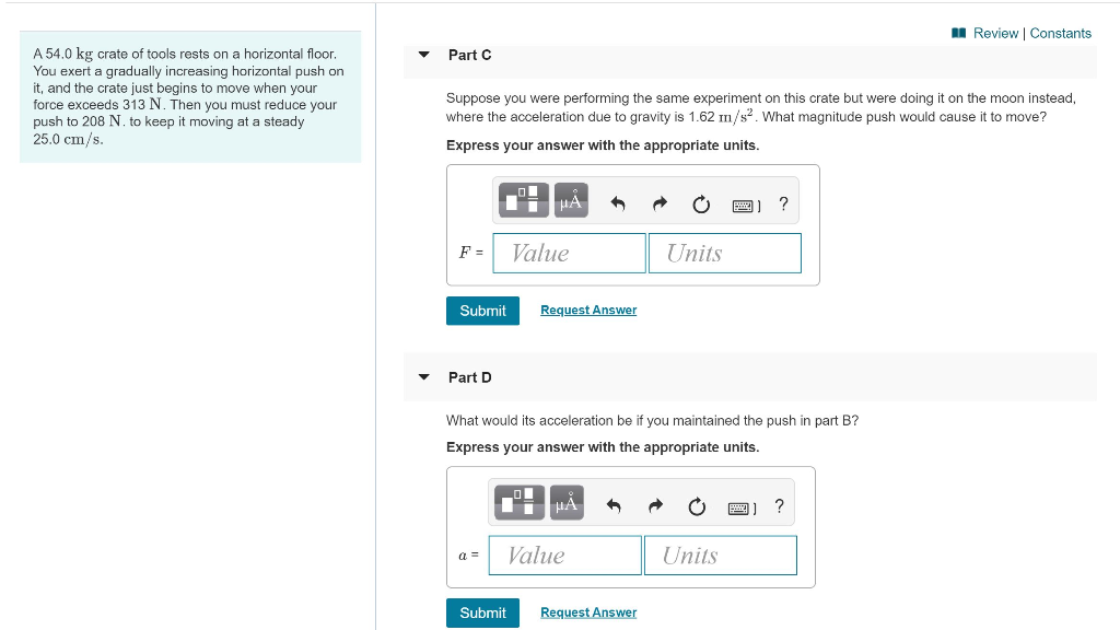 Solved A Review Constants Part C A 54.0 kg crate of tools | Chegg.com