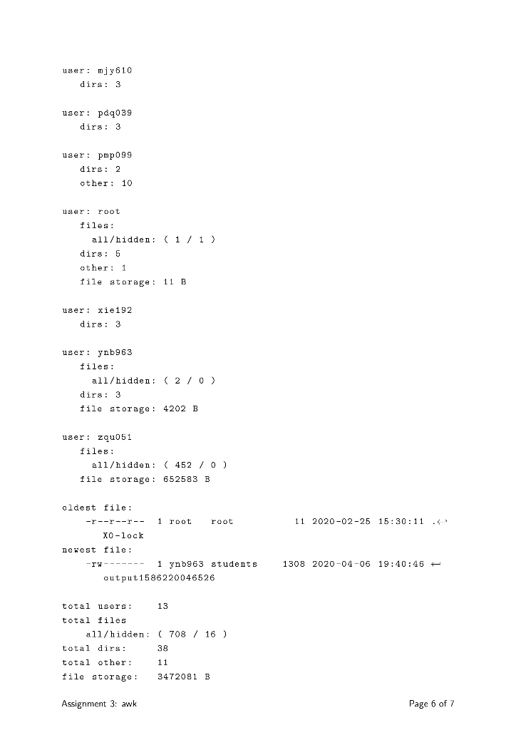 ASSIGNMENT 3: AWK CS3423 - Systems Programming Sam | Chegg.com
