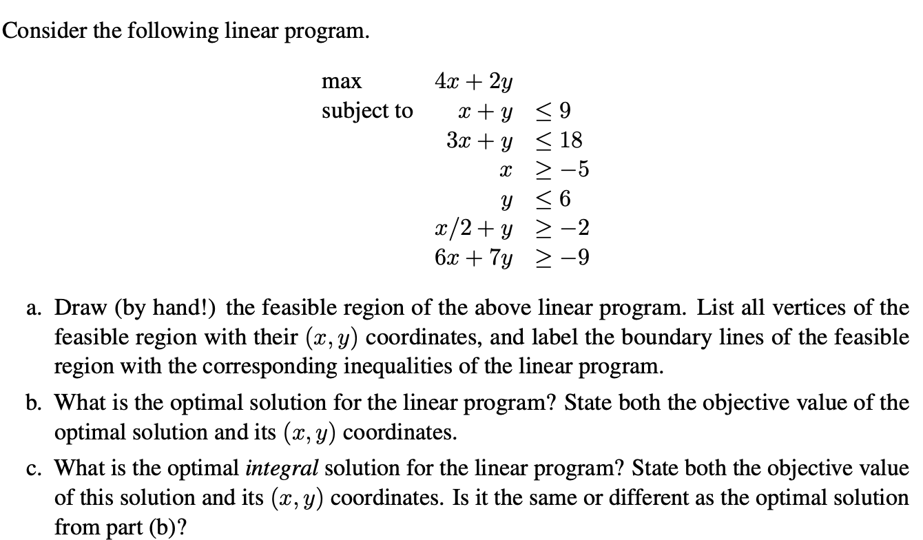 Solved Consider the following linear program. max4x+2y | Chegg.com