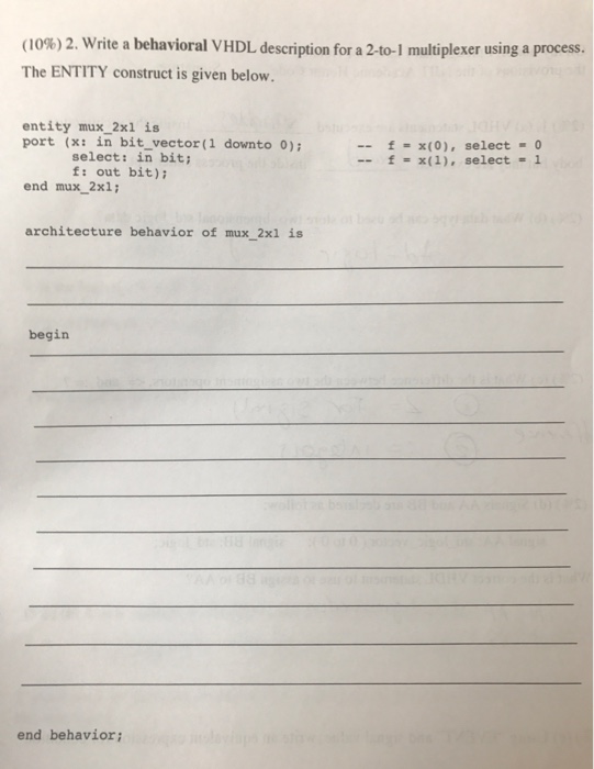 Solved Write a behavioral VHDL description for a 2-to-1 | Chegg.com