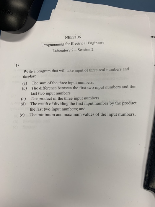 Solved NEE2106 Programming for Electrical Engineers | Chegg.com