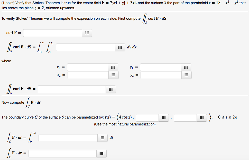 Solved (1 point) Verify that Stokes' Theorem is true for the | Chegg.com