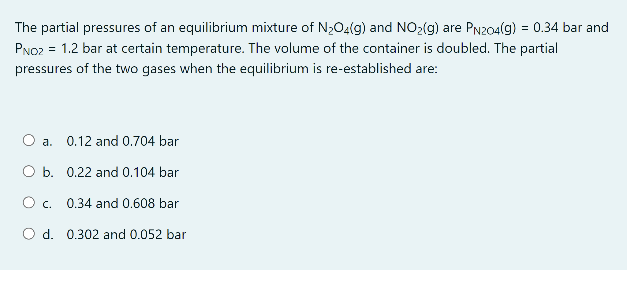 Solved = The partial pressures of an equilibrium mixture of | Chegg.com