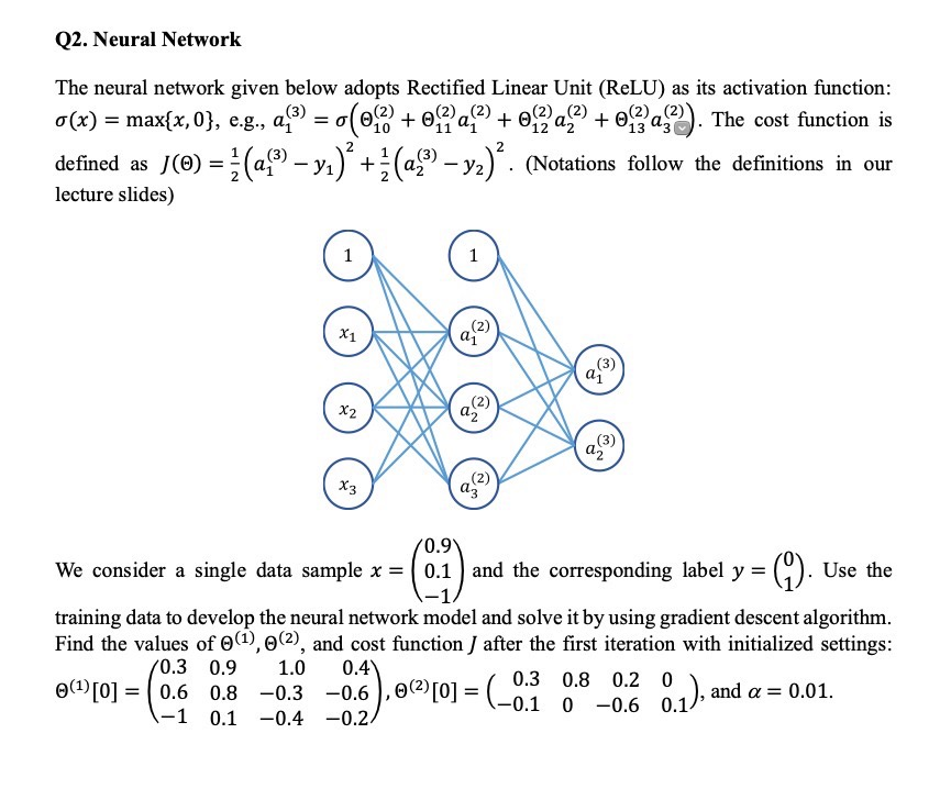 Q2. Neural Network The neural network given below | Chegg.com