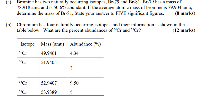 Solved (a) Bromine has two naturally occurring isotopes, | Chegg.com