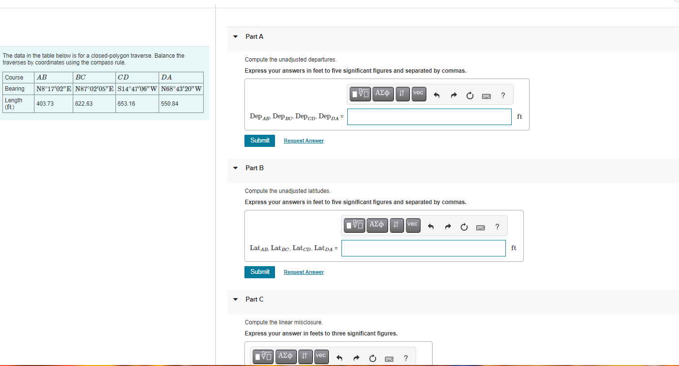 Solved The data in the table below is for a closed-polygon | Chegg.com