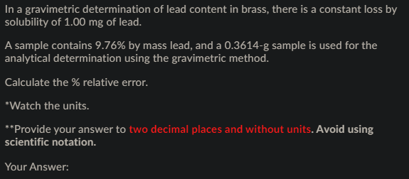Solved In a gravimetric determination of lead content in | Chegg.com