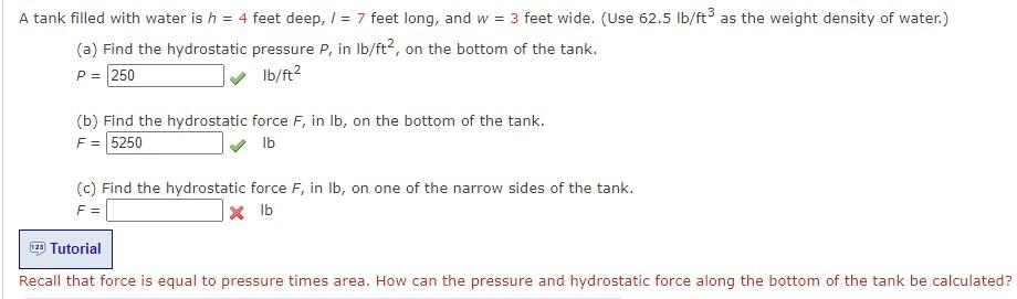 Solved A tank filled with water is h=4 feet deep, l=7 feet | Chegg.com