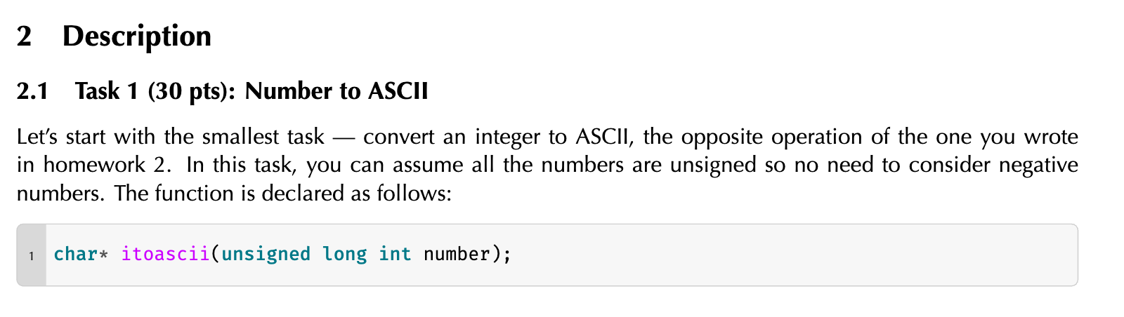 Solved 2 Description 2.1 Task 1 (30 pts): Number to ASCII | Chegg.com