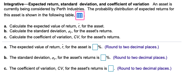 Solved Integrative-Expected return, standard deviation, and | Chegg.com
